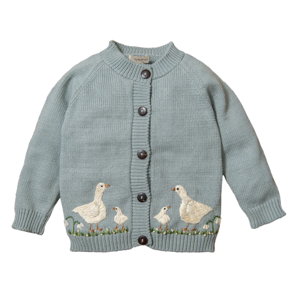 Shirley Bredal Spring Geese Cardigan (Cotton) - Duck Blue – Hanna Scallop